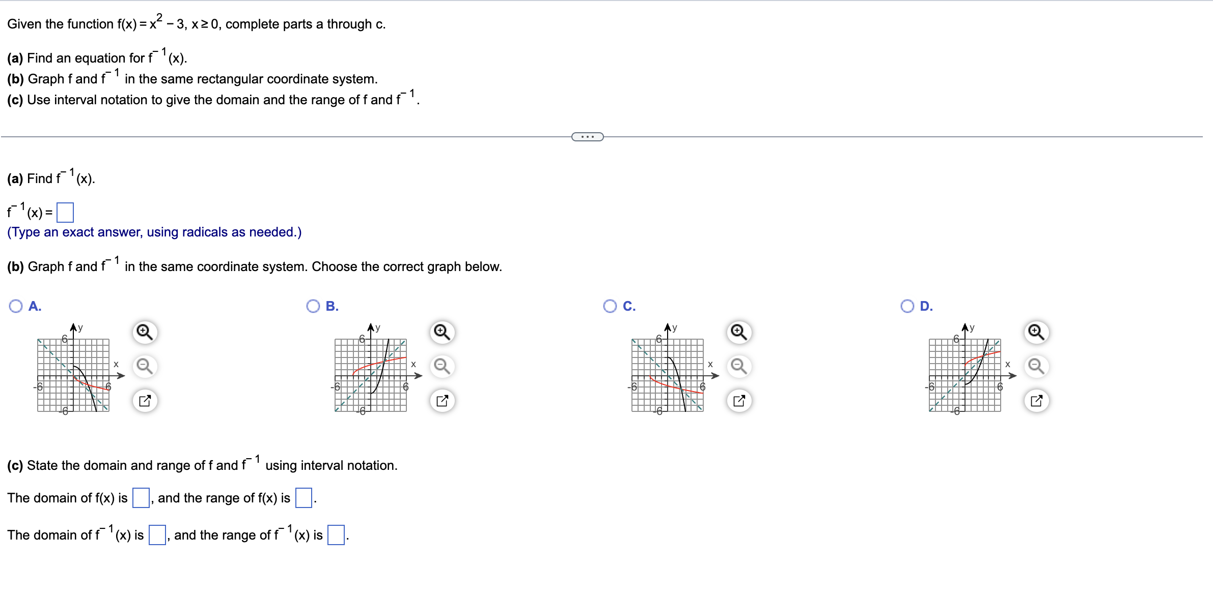 Solved Given the function f(x)=x2-3,x≥0, ﻿complete parts a | Chegg.com