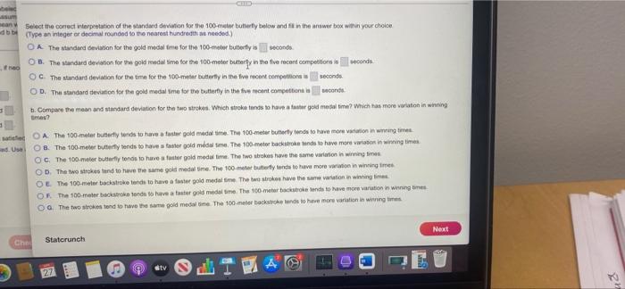 Solved The table shows the 100 meter backstroke and the | Chegg.com
