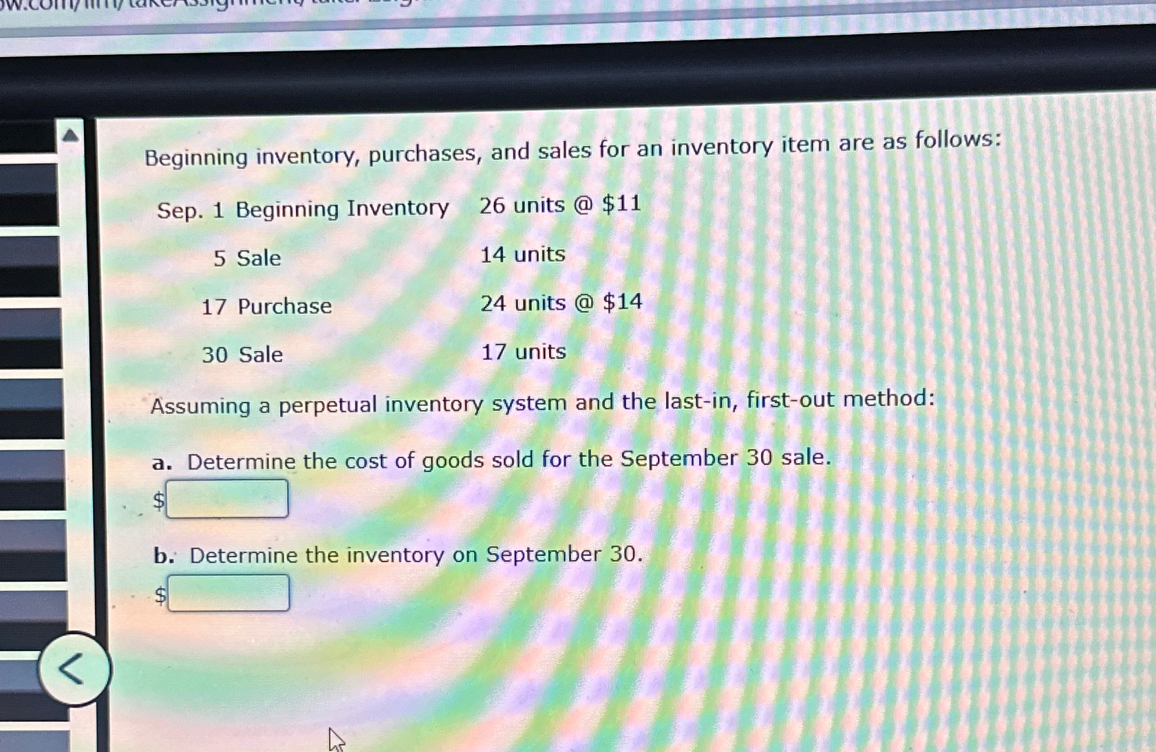 Solved Beginning inventory, purchases, and sales for an | Chegg.com