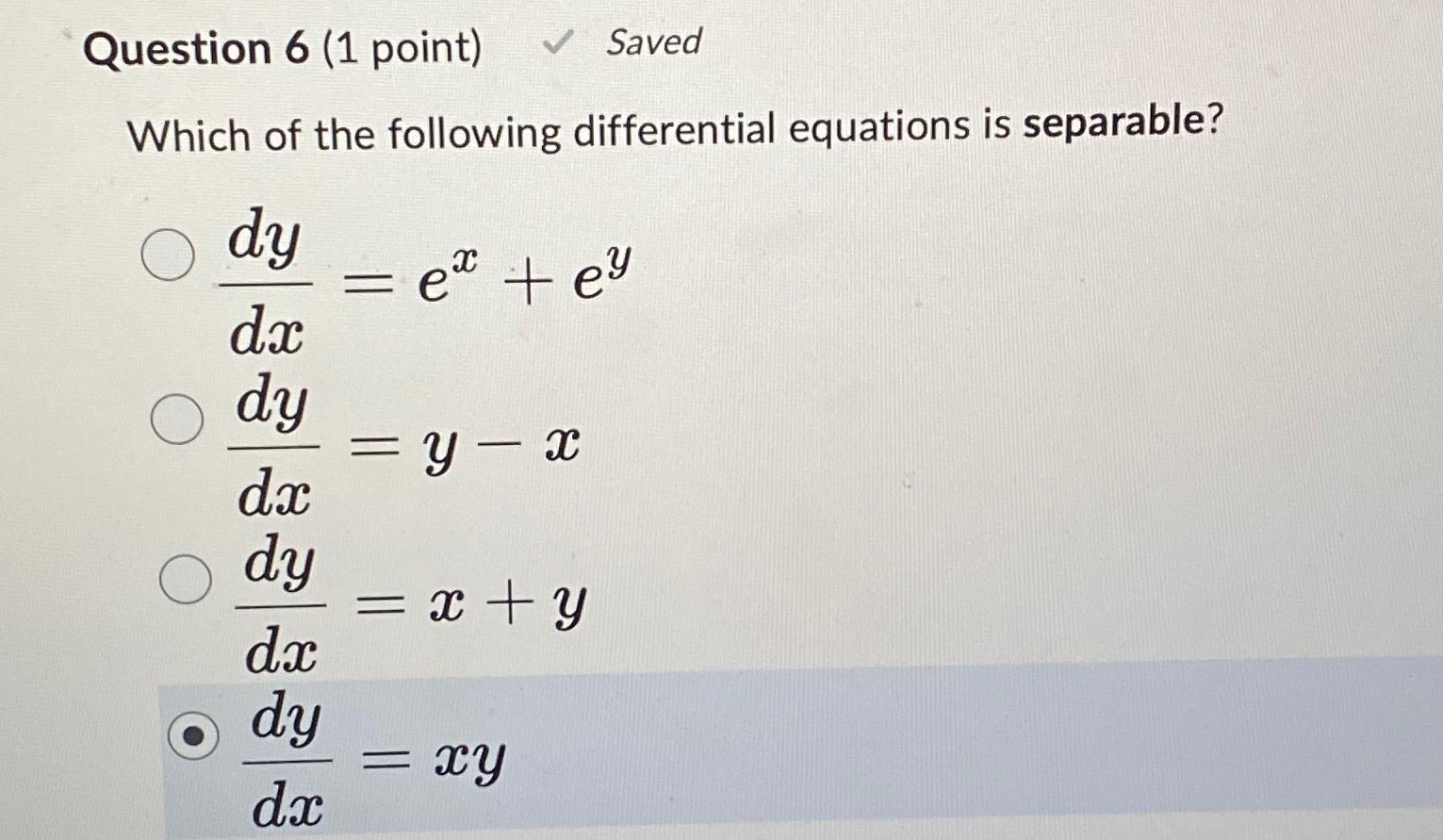 Solved Question 6 (1 ﻿point) ﻿SavedWhich of the following | Chegg.com