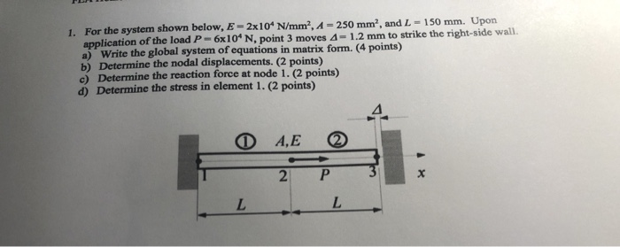 Solved 1. For the system shown below, E-2x10' N/mm², A = 250 | Chegg.com