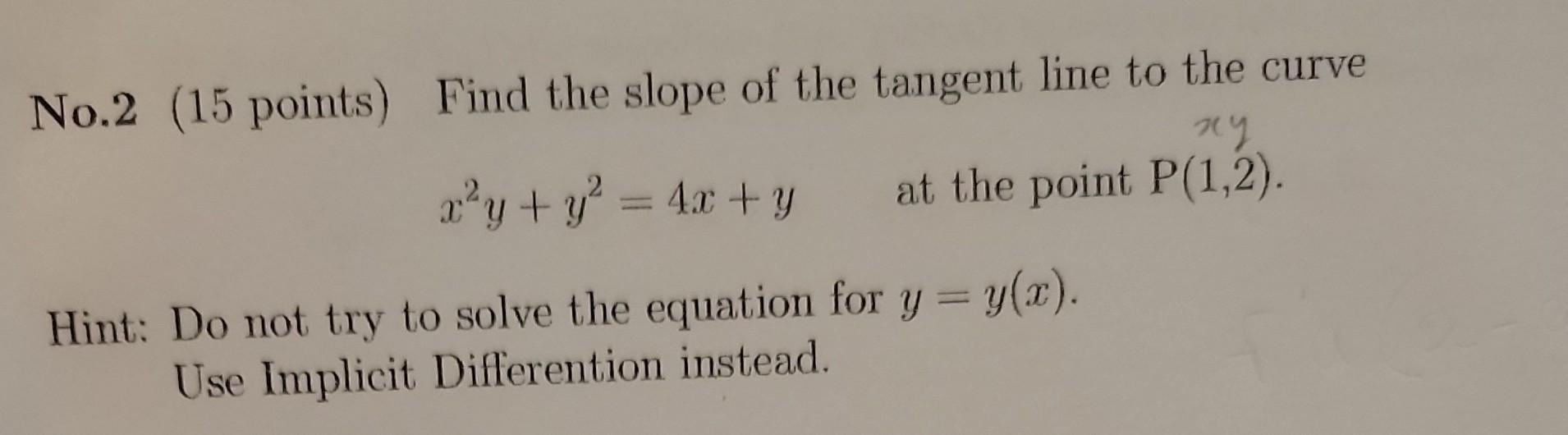 Solved No.2 (15 points) Find the slope of the tangent line | Chegg.com