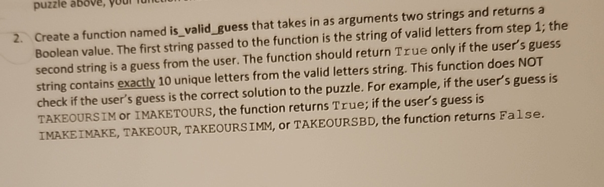 Solved Create a function named is_valid_guess that takes in | Chegg.com