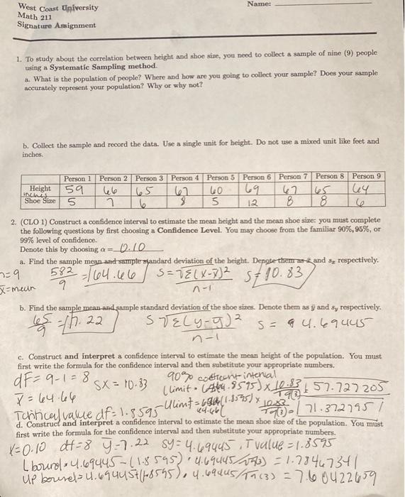 Name: West Coast University Signature Assignment Math | Chegg.com
