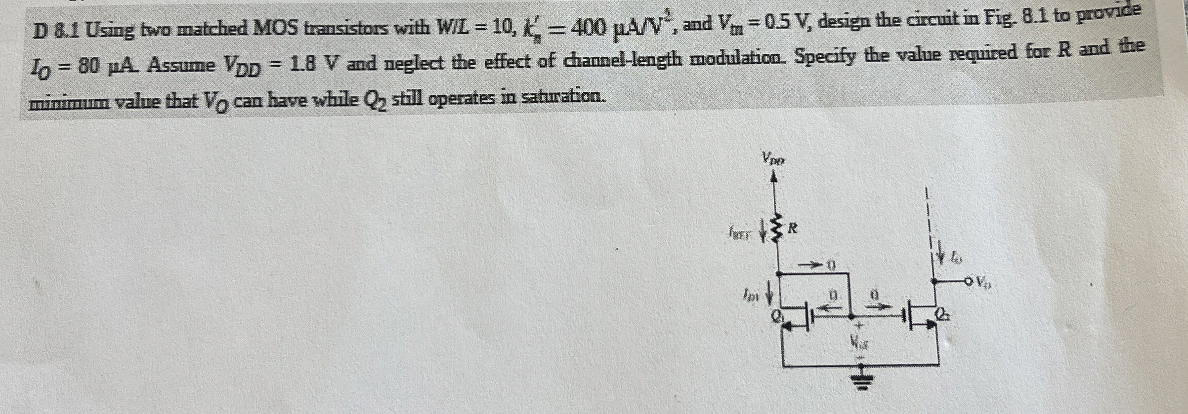 Solved D 8.1 ﻿Using two matched MOS transistors with | Chegg.com