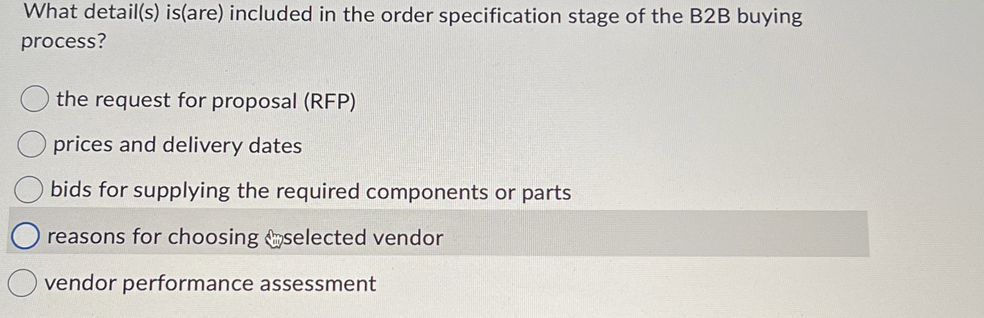 Solved What detail(s) ﻿is(are) ﻿included in the order | Chegg.com