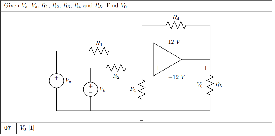 Solved Given Va,Vb,R1,R2,R3,R4 ﻿and R5. ﻿Find V0. ﻿R1 2 | Chegg.com