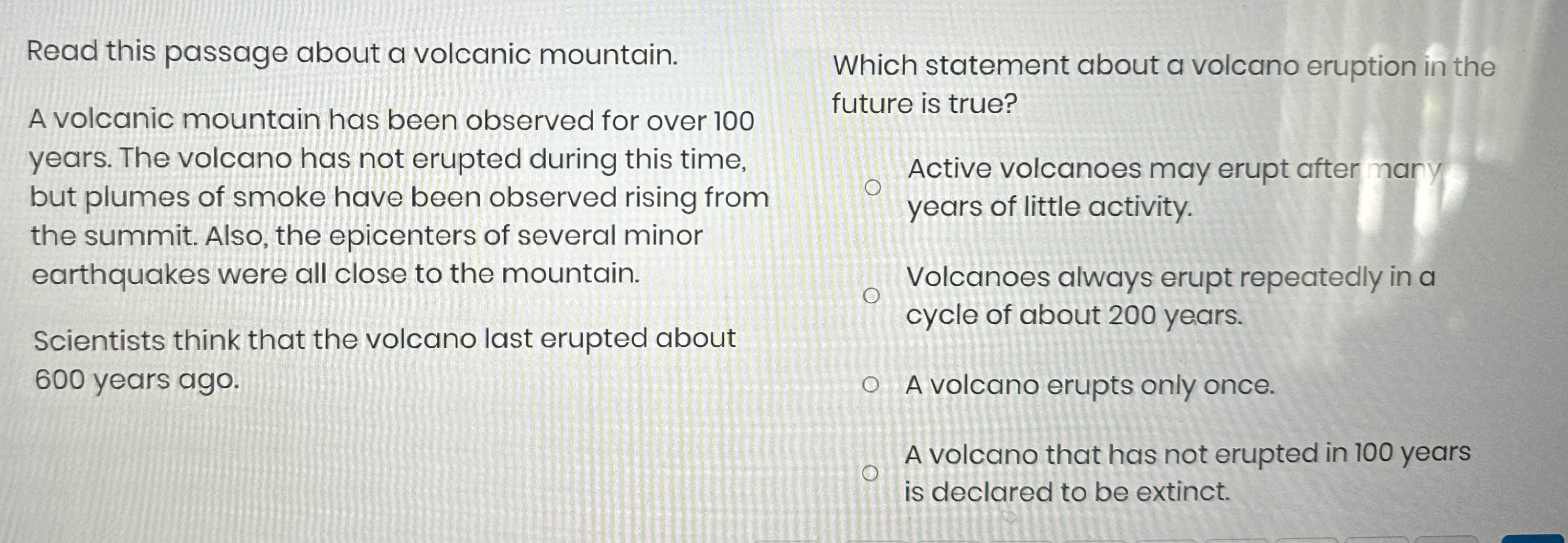 Solved Read this passage about a volcanic mountain.A | Chegg.com