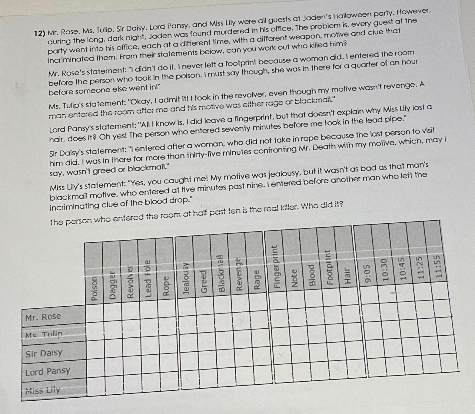 Solved Mr. ﻿Rose, Ms. ﻿Tulip, Sir Daisy, Lord Pansy, and | Chegg.com