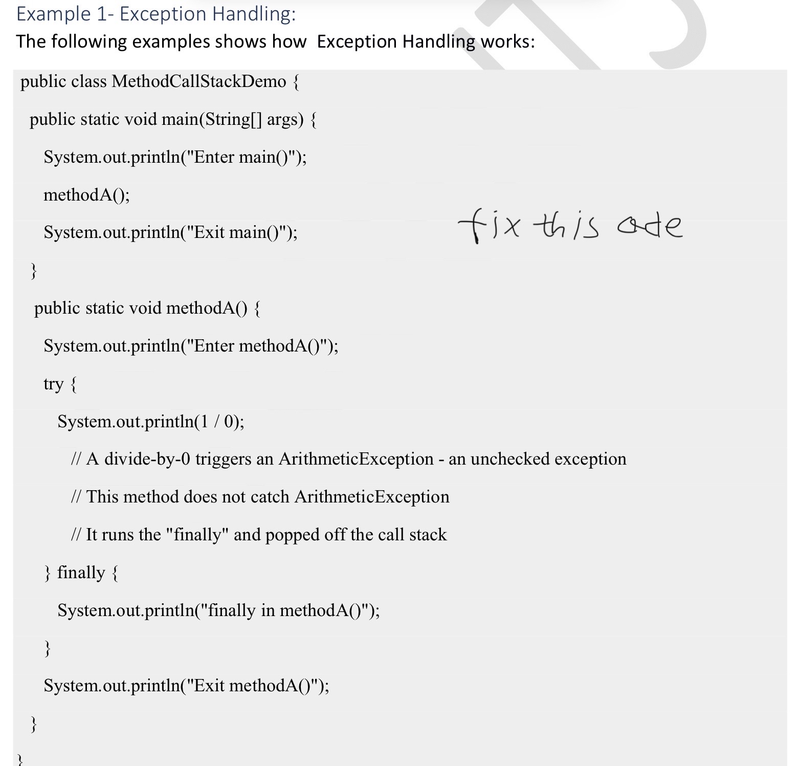 Solved Example 1- ﻿Exception Handling:The following examples | Chegg.com