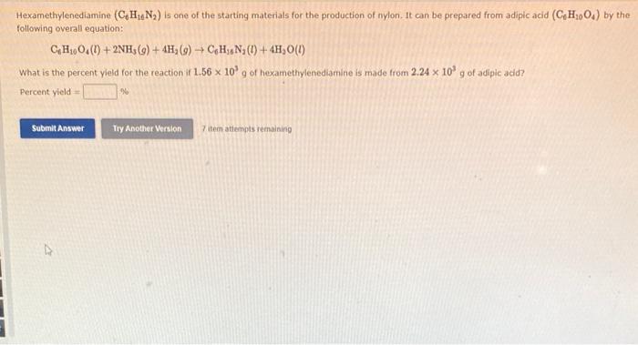Solved Hexamethylenediamine (C6H16 N2) is one of the | Chegg.com