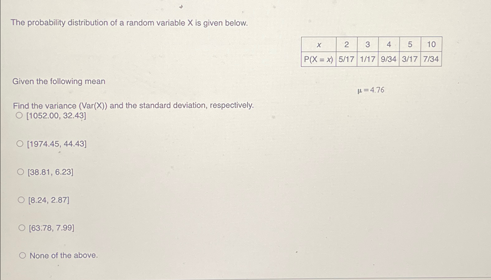 Solved The probability distribution of a random variable x | Chegg.com