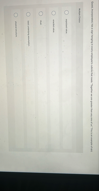 Solved Quest, Incorporated, has a sign hanging in every | Chegg.com