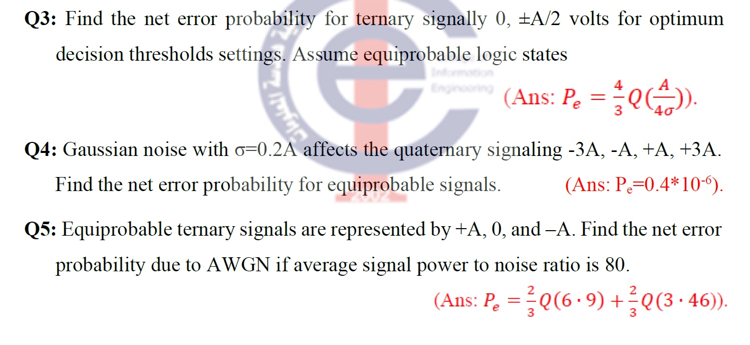Solved Q3: Find the net error probability for ternary | Chegg.com