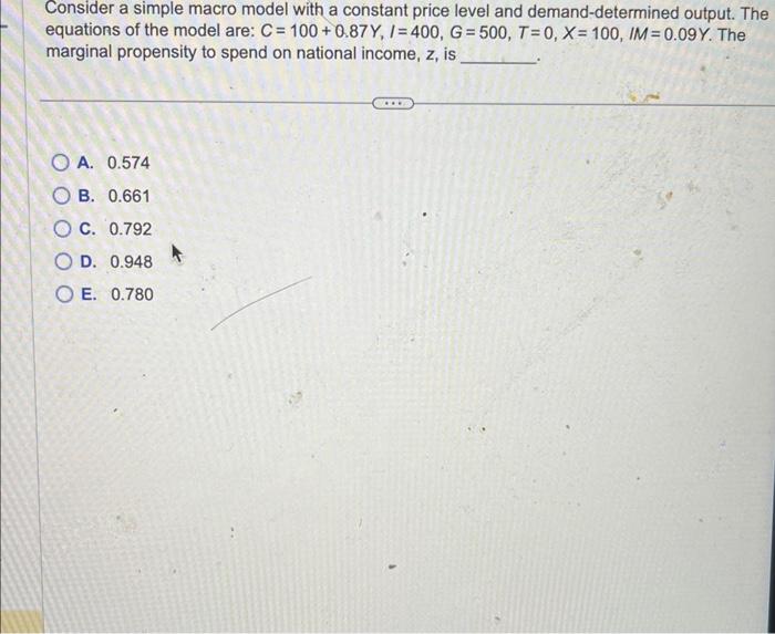 Solved Consider a simple macro model with a constant price | Chegg.com