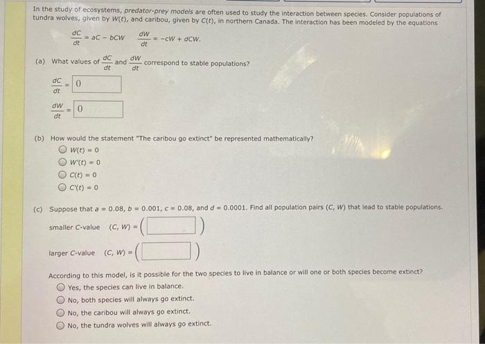 Solved In the study of ecosystems, predator-prey models are | Chegg.com