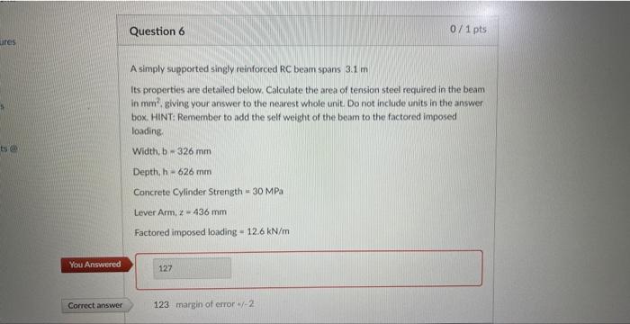 Solved A simply supported singly reinforced RC beam spans | Chegg.com