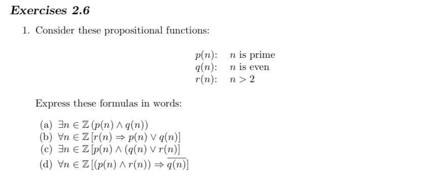 Exercises 2.6Consider these propositional | Chegg.com