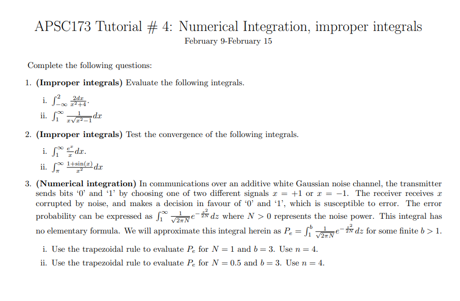 Solved APSC173 ﻿Tutorial # 4: Numerical Integration, | Chegg.com