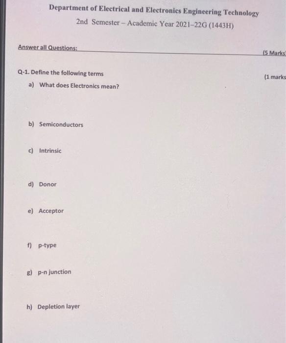 Solved Department of Electrical and Electronics Engineering | Chegg.com