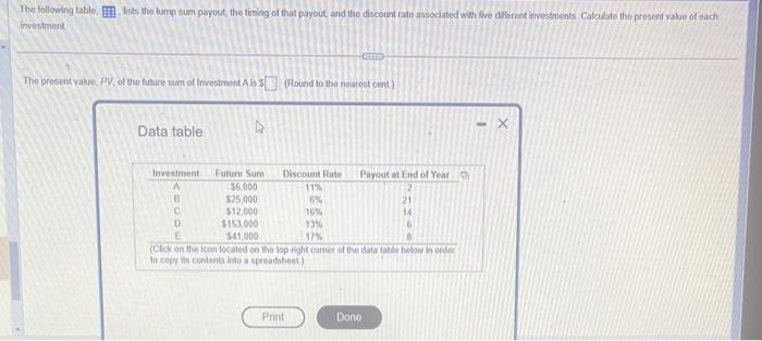 Solved The tollowing tablo. Frete the lamp sum payout, the | Chegg.com