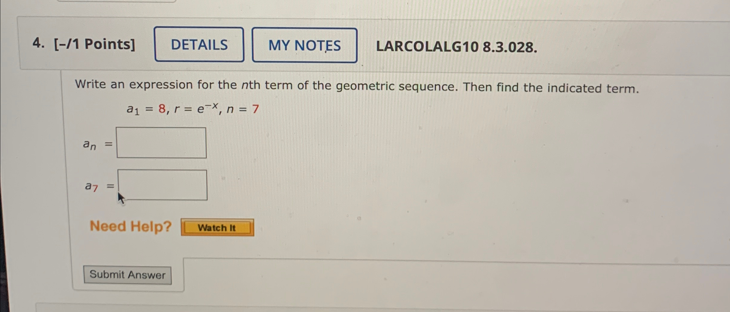 Solved [-/1 ﻿Points]LARCOLALG10 8.3.028.Write an expression | Chegg.com