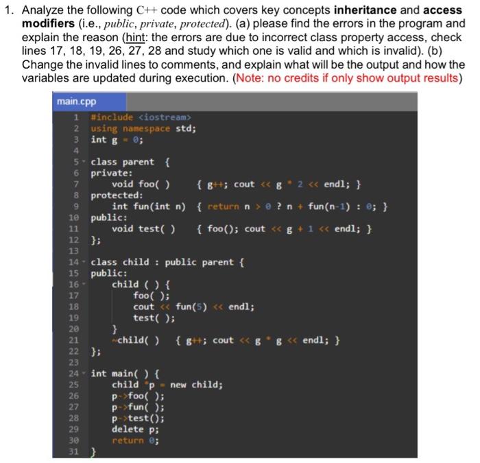 Analyze the following C++ code which covers key | Chegg.com