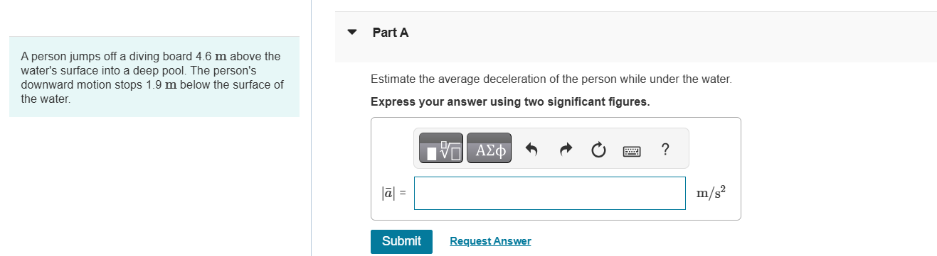Solved Part AA person jumps off a diving board 4.6 ﻿m above | Chegg.com