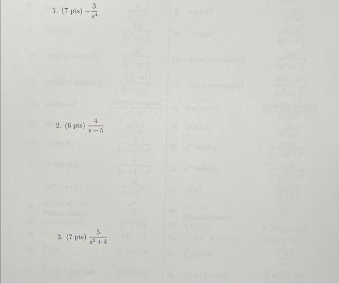 Solved 1. (7pts)−s43 2. (6pts)s−54 3. (7pts)s2+45Table of | Chegg.com