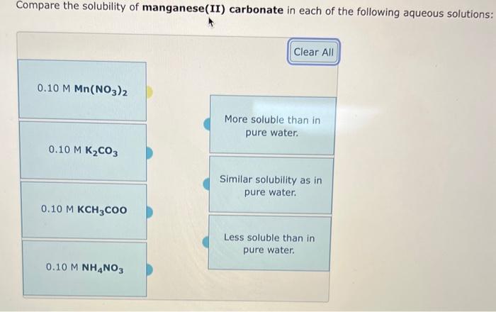 Solved Compare the solubility of manganese(II) carbonate in | Chegg.com