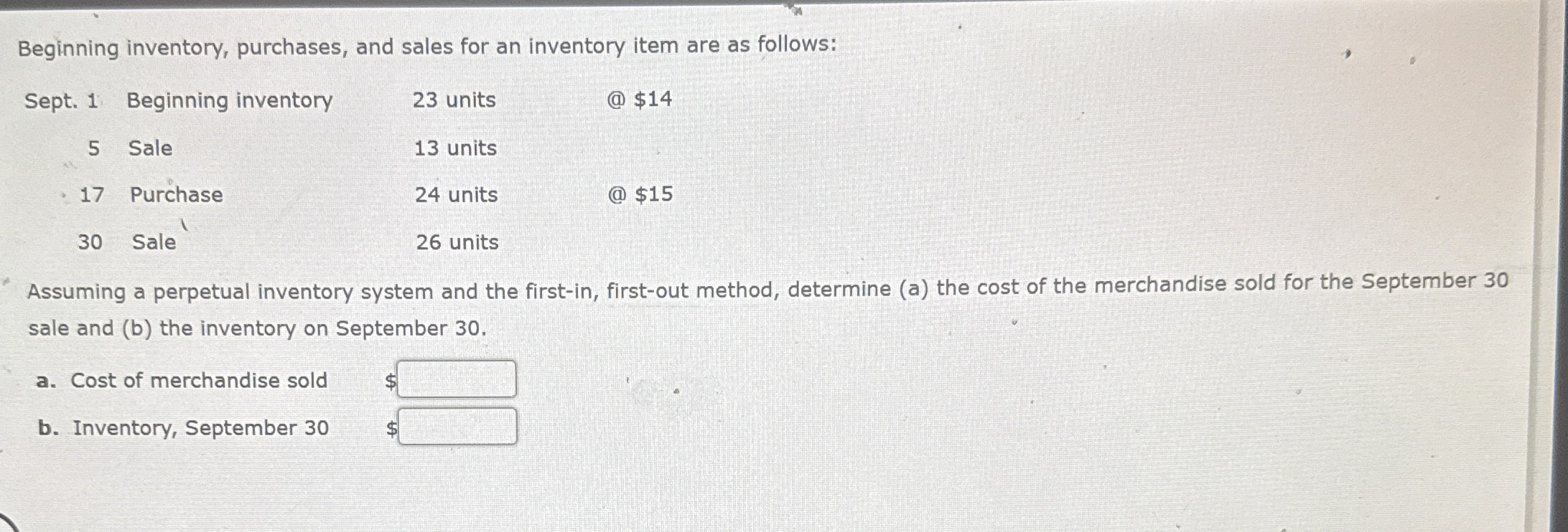 Solved Beginning inventory, purchases, and sales for an | Chegg.com