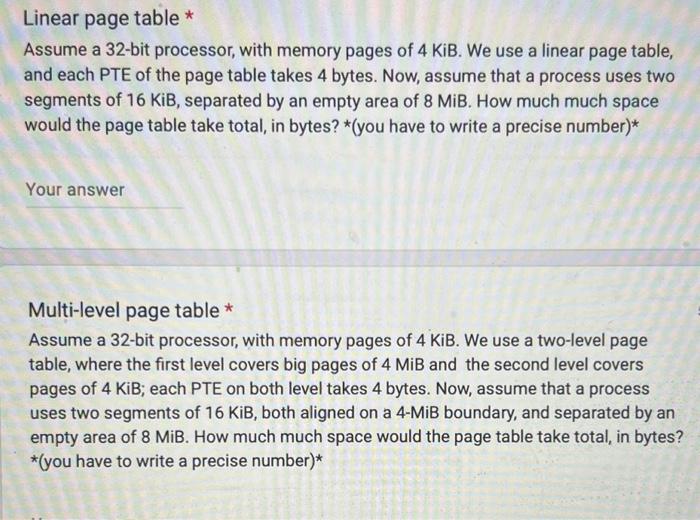 Solved Linear page table * Assume a 32-bit processor, with | Chegg.com