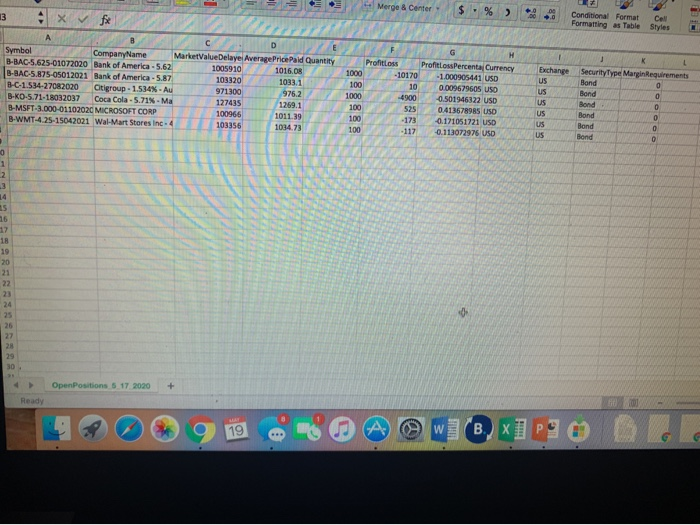 Solved + Merge & Center $ . % ) 3 4 x fx Conditional Format | Chegg.com