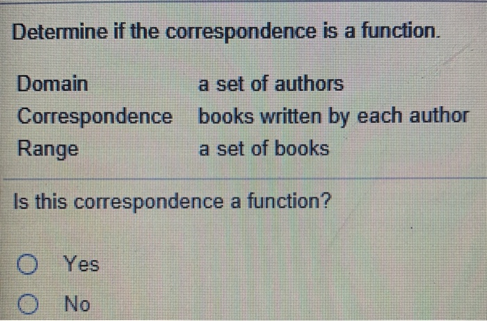Solved Determine if the correspondence is a function. Domain | Chegg.com