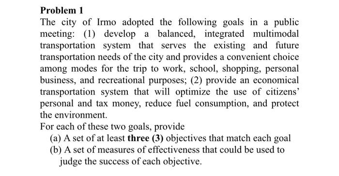 Solved Problem 1 The city of Irmo adopted the following | Chegg.com