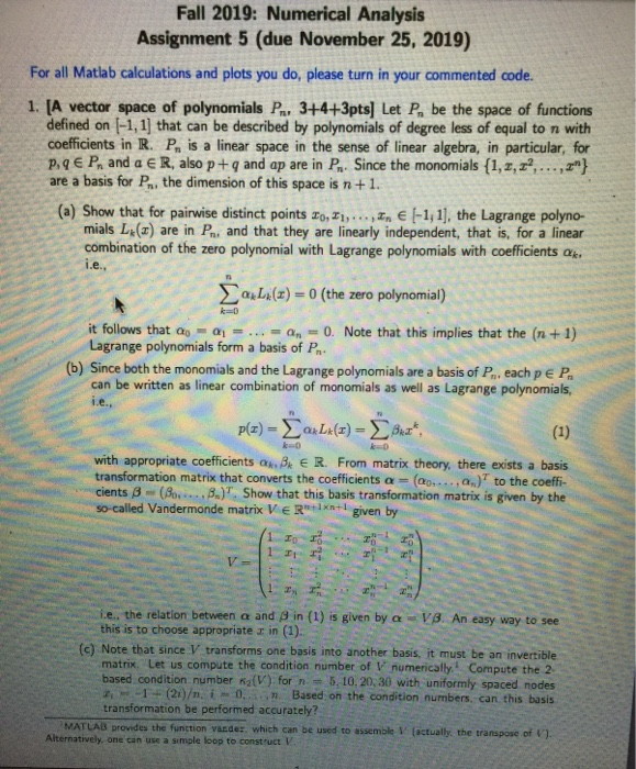 Fall 2019: Numerical Analysis Assignment 5 (due | Chegg.com