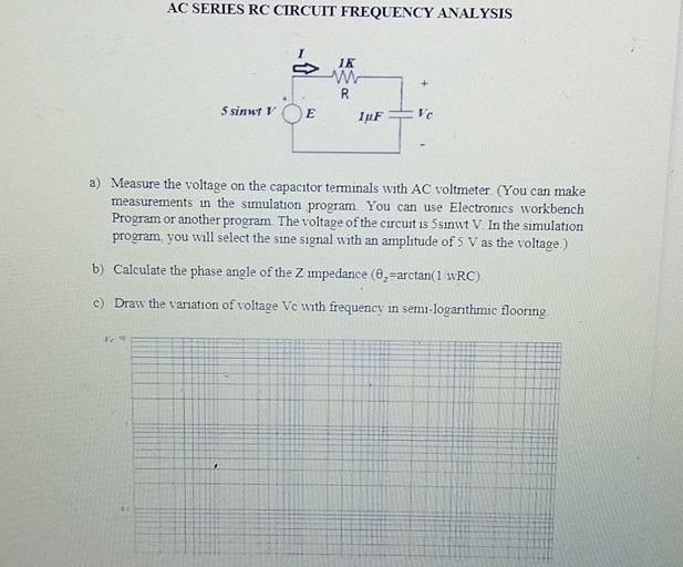 AC SERIES RC CIRCUIT FREQUENCY ANALYSISa) ﻿Measure | Chegg.com
