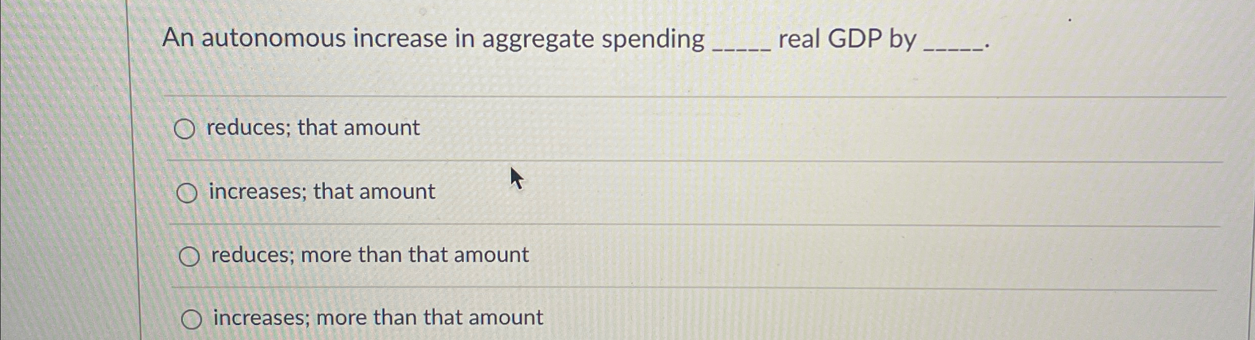 Solved An autonomous increase in aggregate spending ﻿real | Chegg.com