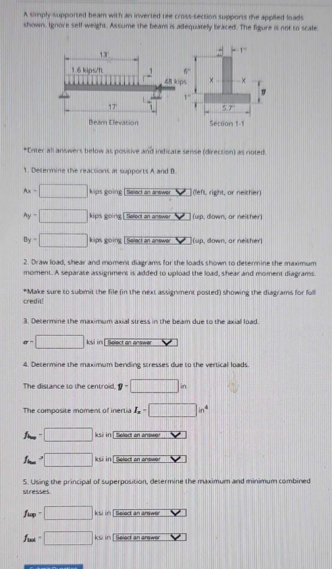 Solved A simply supponed beam with an inverted tee | Chegg.com