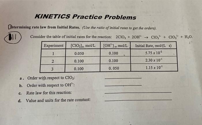 Solved KINETICS Practice Problems 0 Determining rate law | Chegg.com