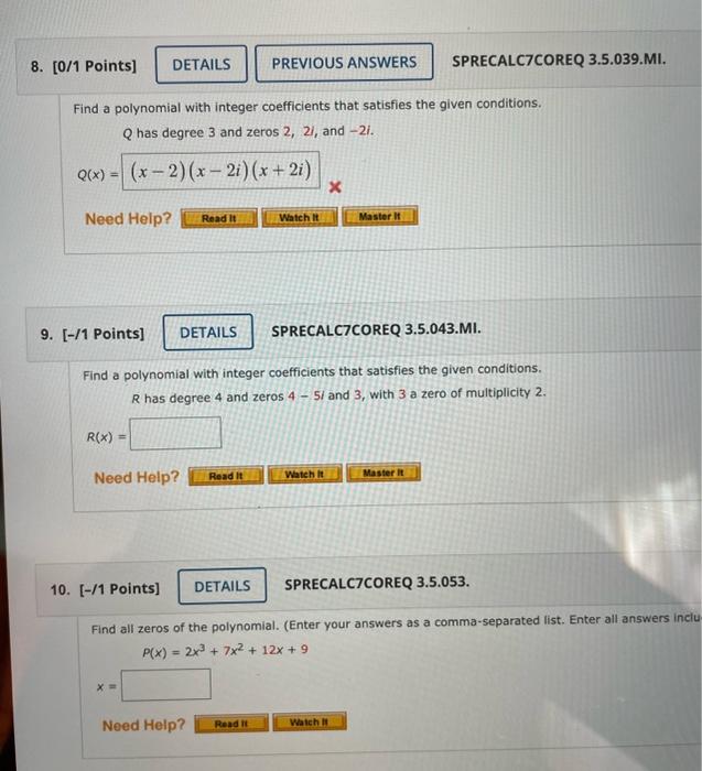 Solved A polynomial P is given. P(x)=x3+x2+2x (a) Find all | Chegg.com