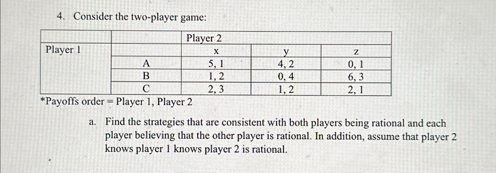 Solved Consider the two-player game:\table[[,Player | Chegg.com