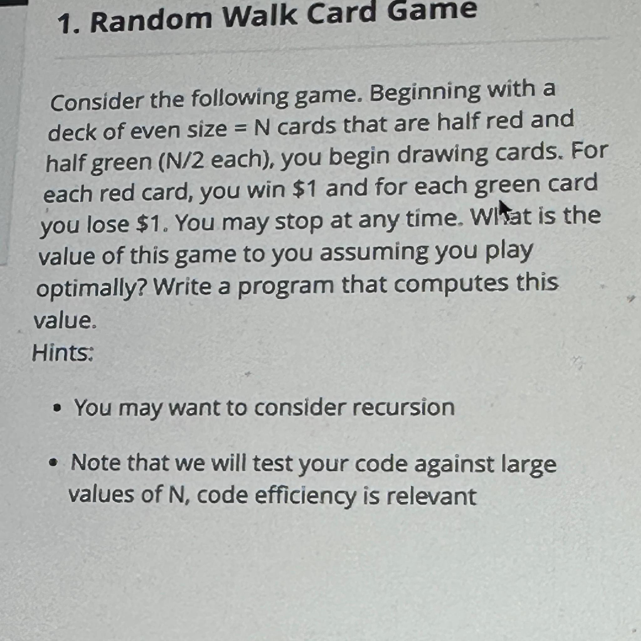 Solved Random Walk Card GameConsider the following game. | Chegg.com