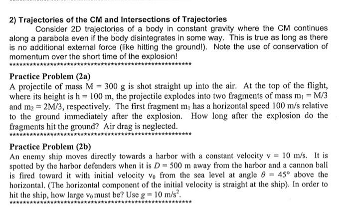 Solved 2) Trajectories of the CM and Intersections of | Chegg.com