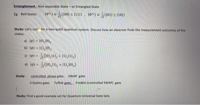 Solved Entanglement: Non separable State - or Entangled | Chegg.com