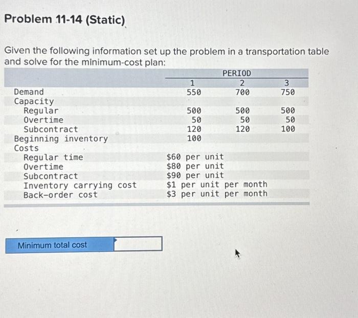 Solved Problem 11-14 (Static). Given the following | Chegg.com