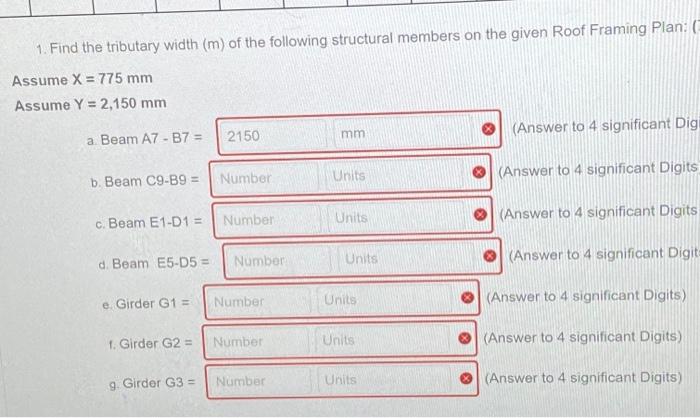 Solved 1. Find the tributary width (m) of the following | Chegg.com