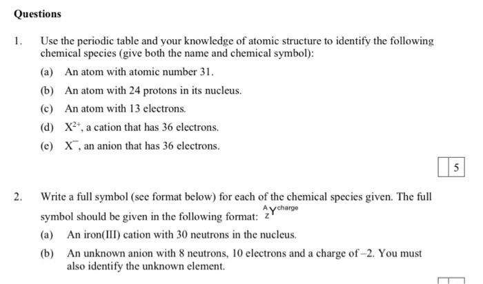 Solved Questions 1. 2. Use the periodic table and your | Chegg.com