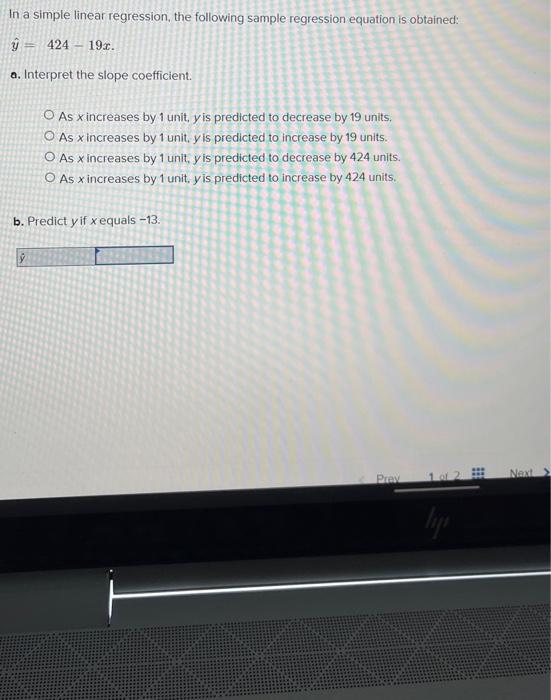 Solved In a simple linear regression, the following sample | Chegg.com