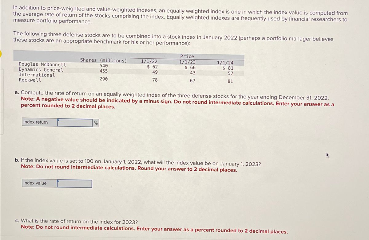Solved In addition to price-weighted and value-weighted | Chegg.com